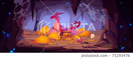 Dragon protect gold pile in cave fantasy character - Stock Illustration ...