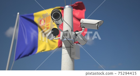 Waving flag of Andorra and the security... - Stock Illustration ...