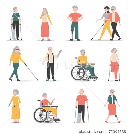 Disabled people vector set. Characters with... - Stock Illustration ...