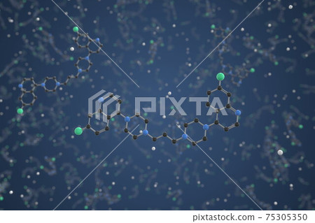 Molecule of Piperaquine. Molecular model,... - Stock Illustration ...
