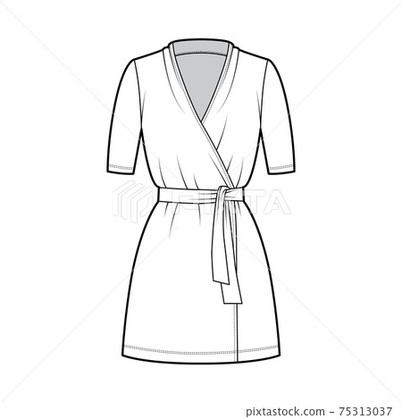 Wrap dress technical fashion illustration with... - Stock Illustration ...