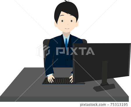 A businessman doing office work on a personal... - Stock Illustration ...