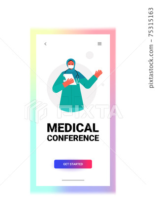 doctor discussing during video call on tablet... - Stock Illustration ...