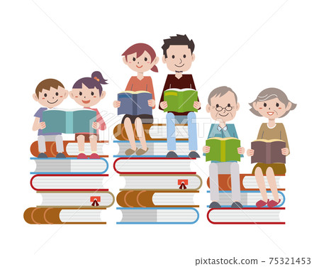 Reading family books - Stock Illustration [75321453] - PIXTA