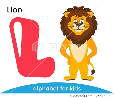 Pink letter L and a yellow Lion with a brown... - Stock Illustration ...