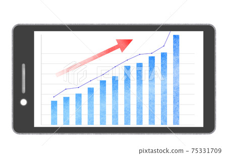 Smartphone screen rising bar graph and line... - Stock Illustration ...