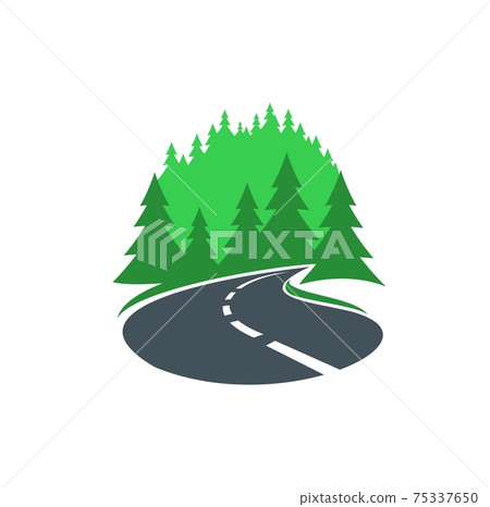 Road in forest icon, highway or path way asphalt - Stock Illustration ...