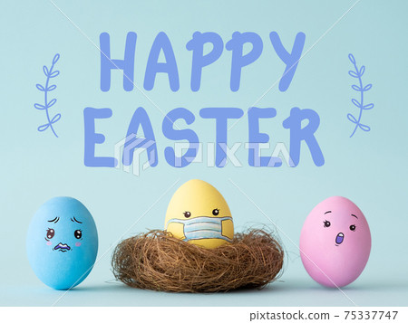 happy easter holiday covid-19 color egg face mask - Stock Illustration ...