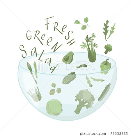 Fresh green salad sign with vegetables boho... - Stock Illustration ...