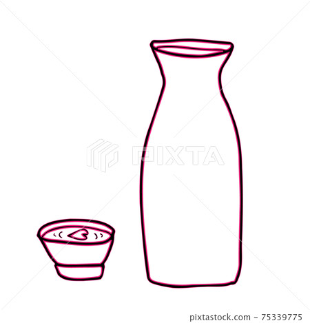 Hot sake. Illustration of a sake bottle and a... - Stock Illustration ...