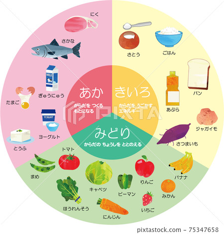 Food education illustration Three-color food... - Stock Illustration ...