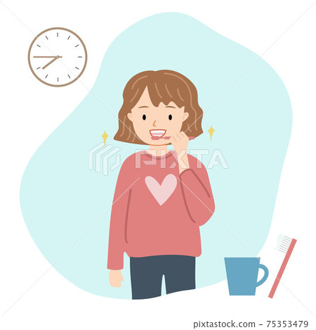 Girl getting dressed and brushing teeth in the... - Stock Illustration ...
