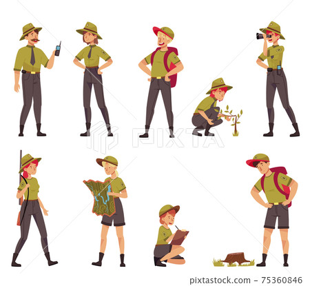 Male and Female as Park Ranger or Forest... - Stock Illustration ...