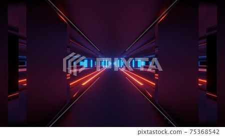 3d illustration of endless corridor with neon... - Stock Illustration ...