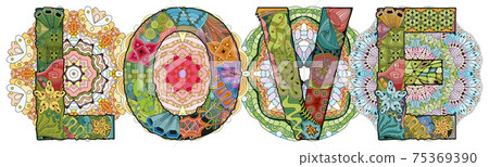 Word LOVE with mandalas. Vector decorative... - Stock Illustration ...