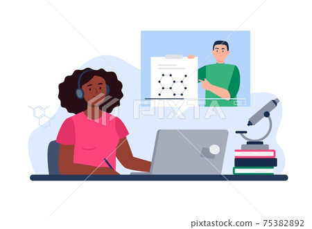 An African-American Woman Watches Online... - Stock Illustration ...