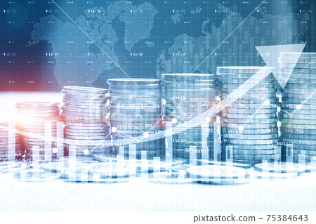 Stack of money coin with trading graph for... - Stock Illustration ...