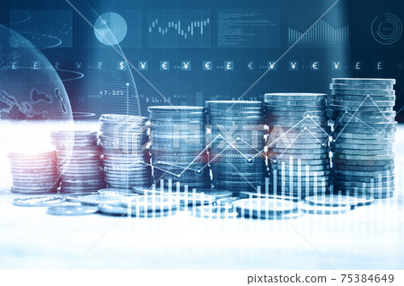 Stack of money coin with trading graph for... - Stock Illustration ...