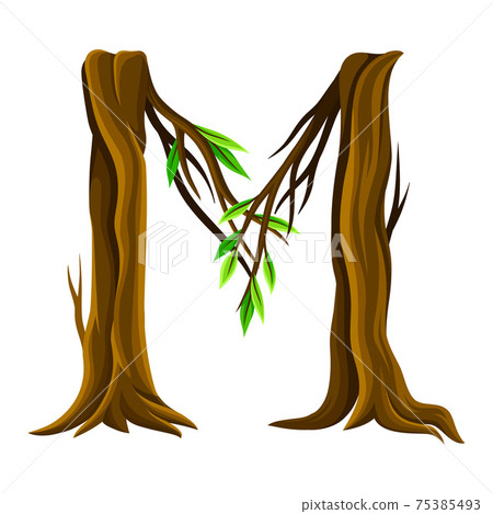 Forest Alphabet Letter Arranged from Tree Trunk... - Stock Illustration ...