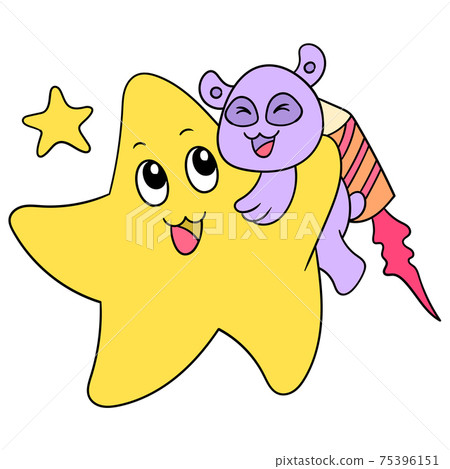 The bear flies in a rocket and meets a hug with... - Stock Illustration ...