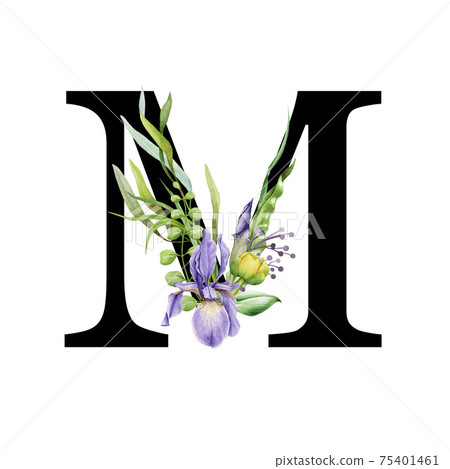 Floral spring alphabet. Capital letter M. Font... - Stock Illustration ...