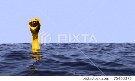Surreal vaporwave concept with golden hand... - Stock Illustration ...