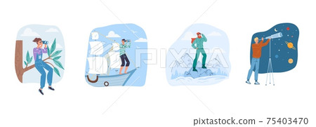 Flat cartoon character set look into... - Stock Illustration [75403470 ...
