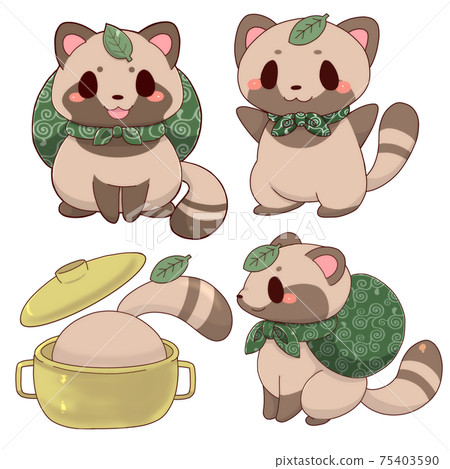 Japanese style raccoon dog / summary set - Stock Illustration [75403590 ...