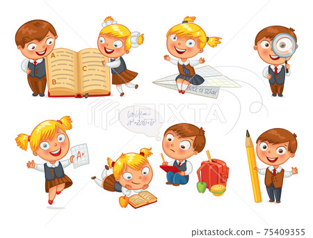 Back to school. Pupils read the textbook.... - Stock Illustration ...