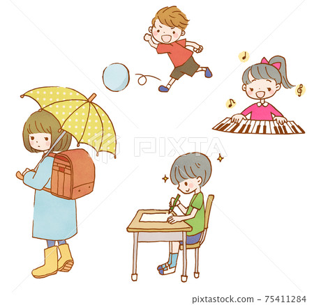 Elementary school student illustration set - Stock Illustration ...