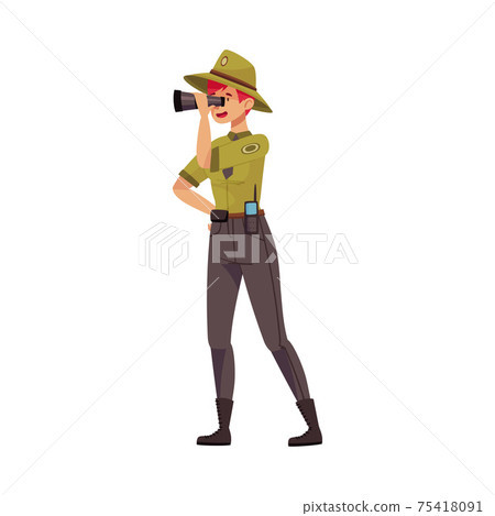 Female as Park Ranger in Khaki Hat and Shirt... - Stock Illustration ...