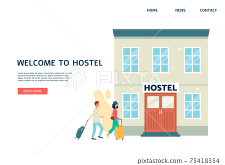 Hostel website banner with travel hotel... - Stock Illustration ...