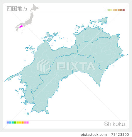 Map of Shikoku region ・ Shikoku (municipalities... - Stock Illustration ...