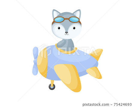 Little wolf wearing aviator goggles flying an... - Stock Illustration ...