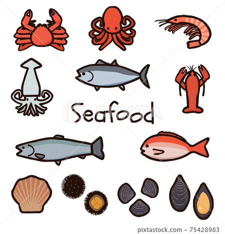 Simple and cute seafood illustration set... - Stock Illustration ...