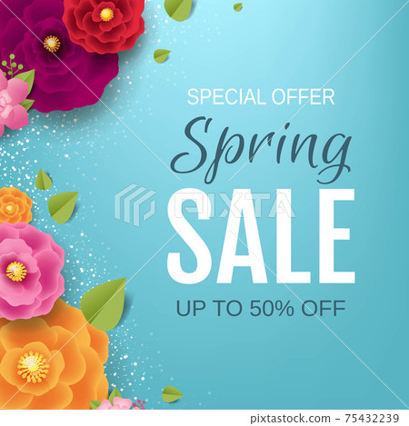 Spring Sale Poster With Color Flowers Background - Stock Illustration ...