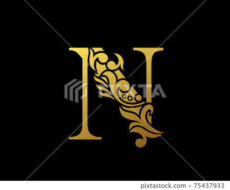 Golden Elegant letter N. Graceful Ornate style.... - Stock Illustration ...