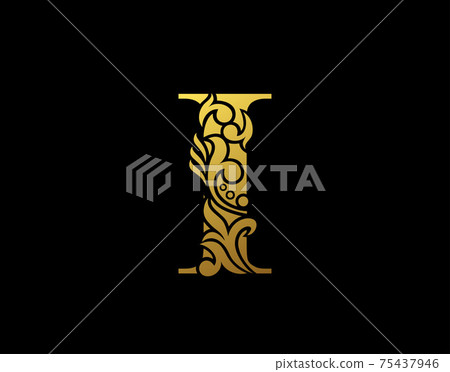 Golden Elegant letter I. Graceful Ornate style.... - Stock Illustration ...