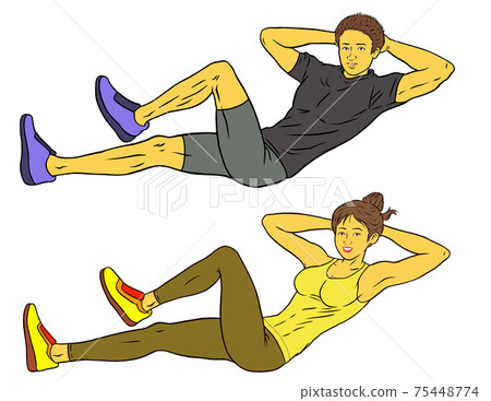 Men and women of fitness instructors doing sit-ups - Stock Illustration ...