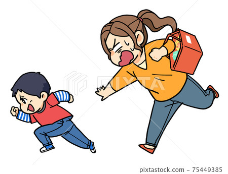 Illustration of a mother chasing a child... - Stock Illustration ...