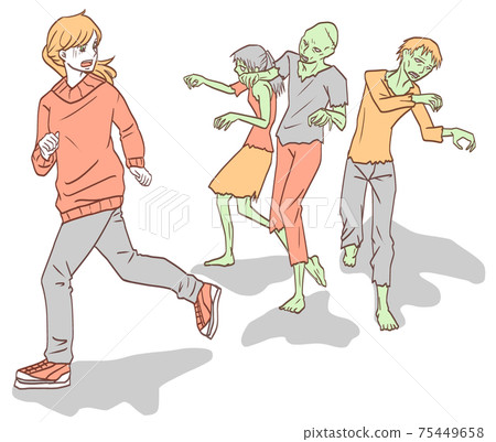A woman running away with a zombie (simple color) - Stock Illustration ...