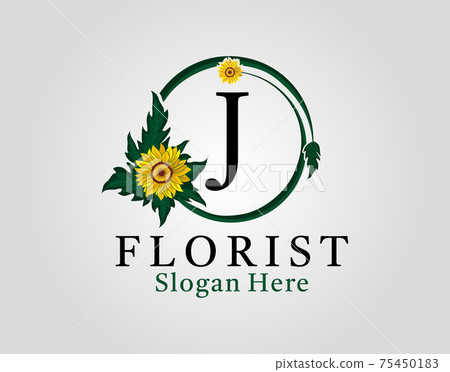 Letter J circle flourishes sunflower logo... - Stock Illustration ...