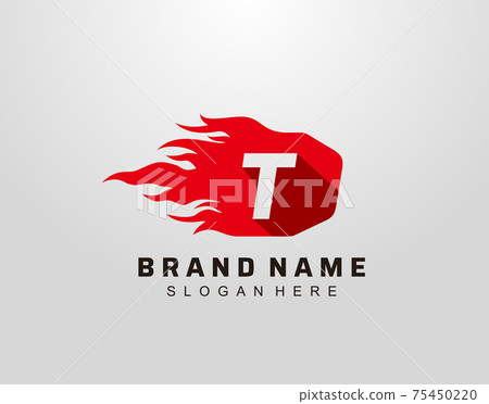 Abstract Hot Fire Flame T Letter Logo Design.-插圖素材 [75450220] - PIXTA圖庫