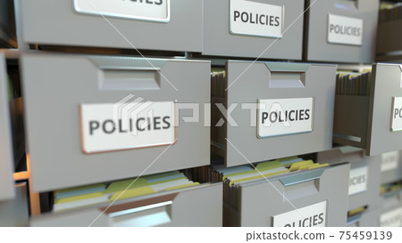 POLICIES text on the drawers of a file cabinet,... - Stock Illustration ...