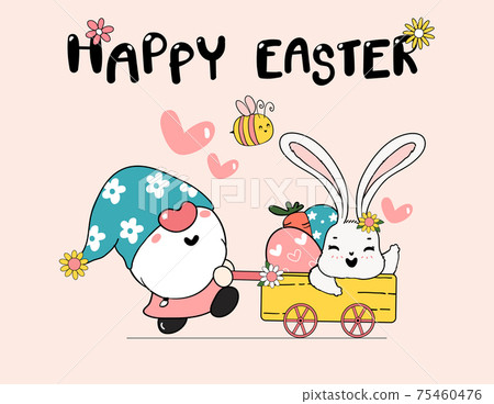 Cute Spring Bunny on flower Easter egg Happy... - Stock Illustration ...