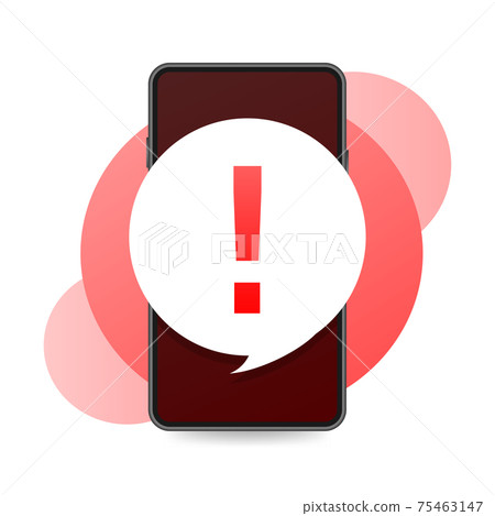 Smartphone with danger sign on screen on red... - Stock Illustration ...