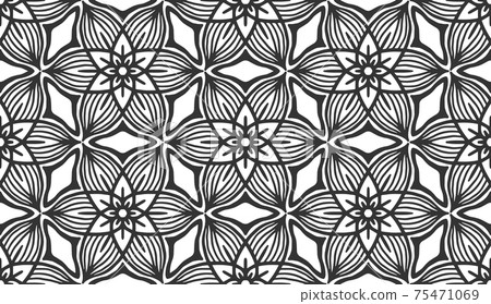 Abstract black floral flower seamless pattern tile-插圖素材 [75471069 ...