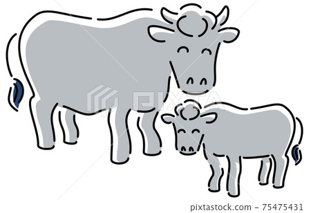 Cow parent and child cute simple illustration - Stock Illustration ...