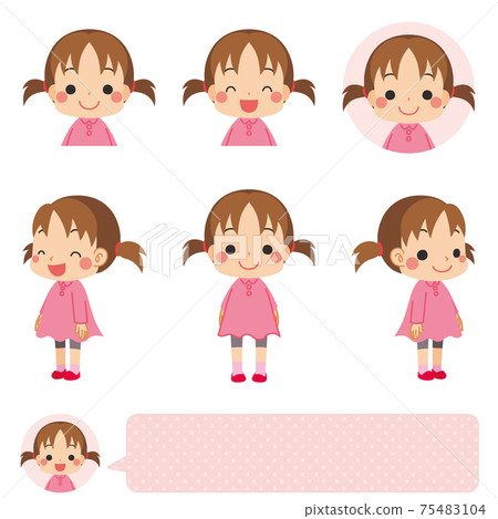 Cute elementary school girl illustration set... - Stock Illustration ...