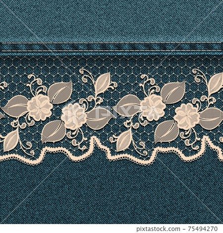 Denim background with white lace ribbon. - Stock Illustration [75494270 ...